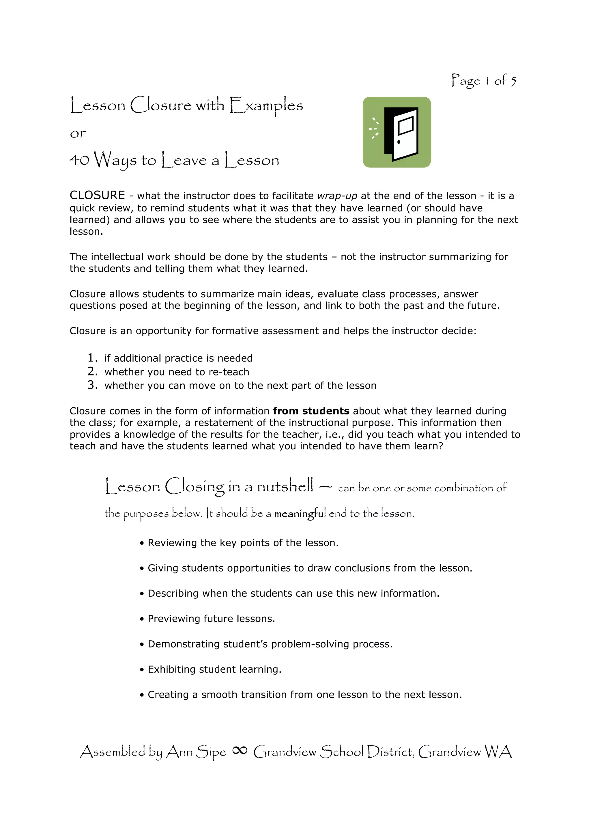 40 ways to leave a lesson | PDF
