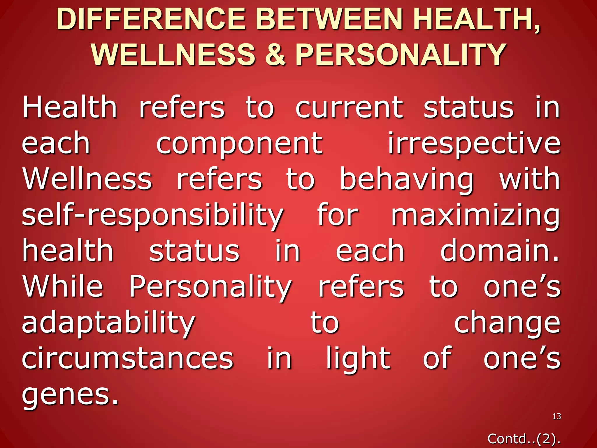 Introduction to wellness, relation of wellness adn personality and ...