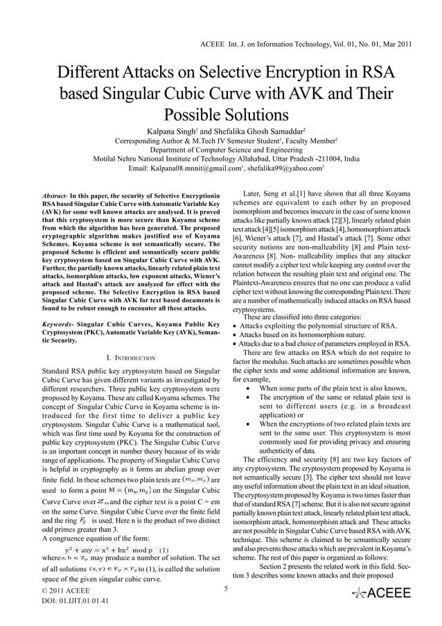 Different Attacks On Selective Encryption In Rsa Based Singular Cubic 8279