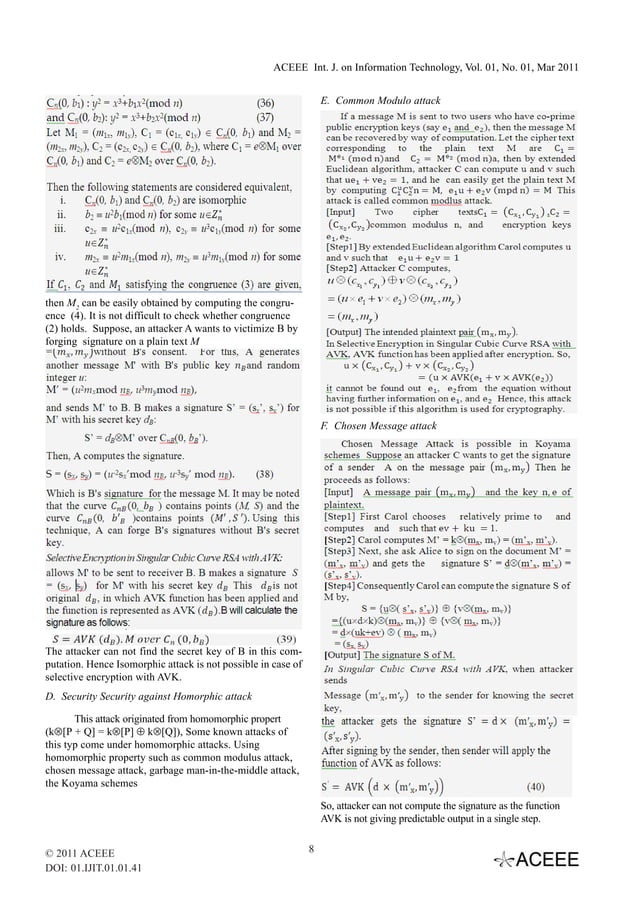 Different Attacks on Selective Encryption in RSA based Singular Cubic Curve with AVK and Their ...