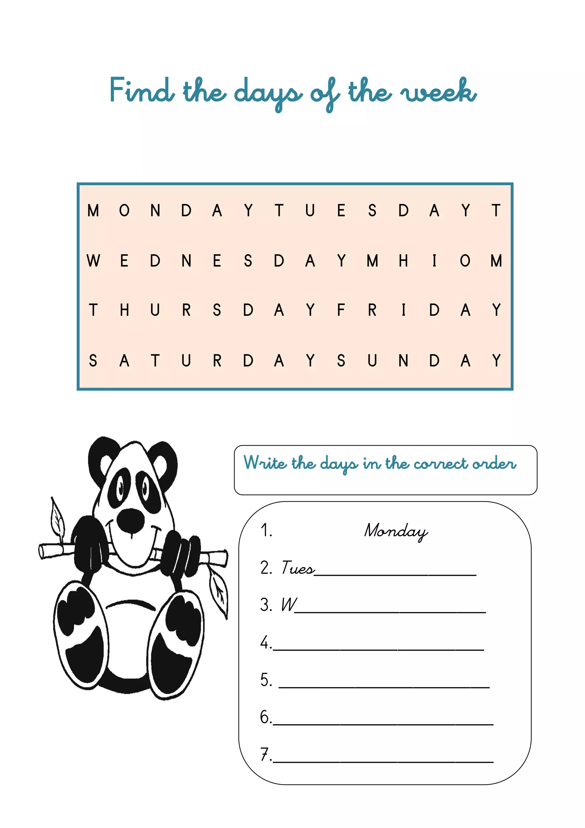 wordsearch: days of the week | PDF