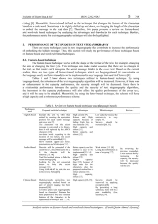 Analysis review on feature-based and word-rule based techniques in text steganography | PDF