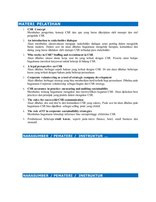 (2021) Silabus Training "Effective Corporate Social Responsibility (CSR)" | DOCX