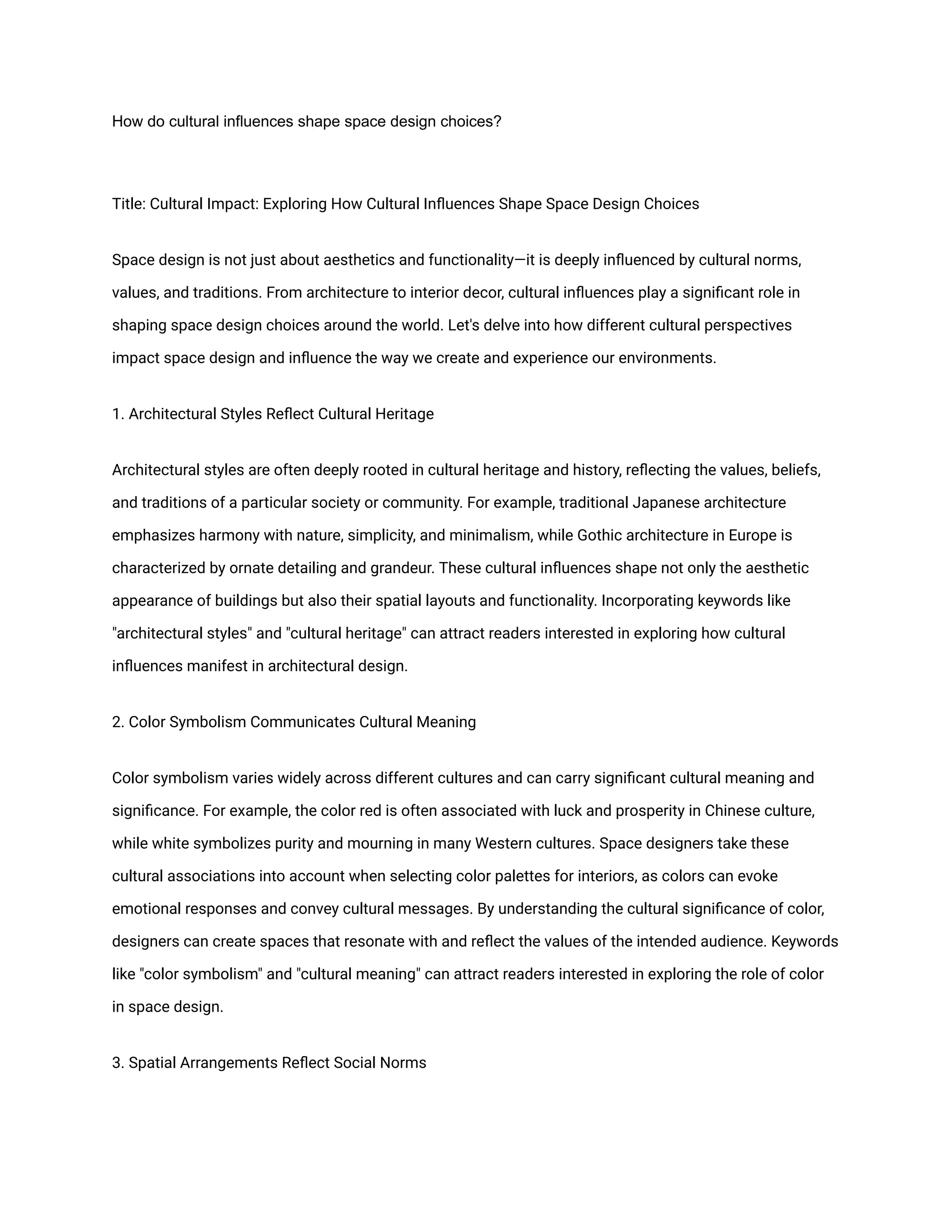 How do cultural influences shape space design choices? | PDF