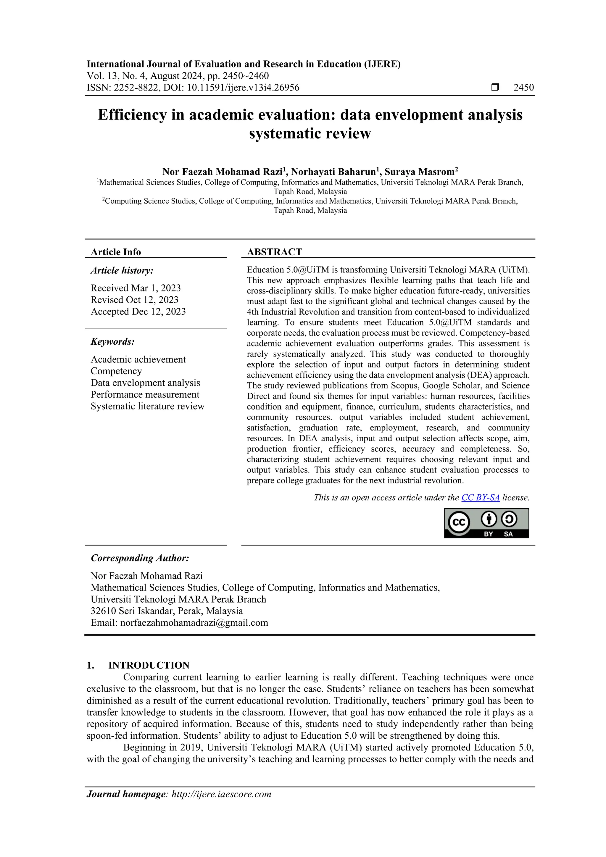 Efficiency in academic evaluation: data envelopment analysis systematic ...