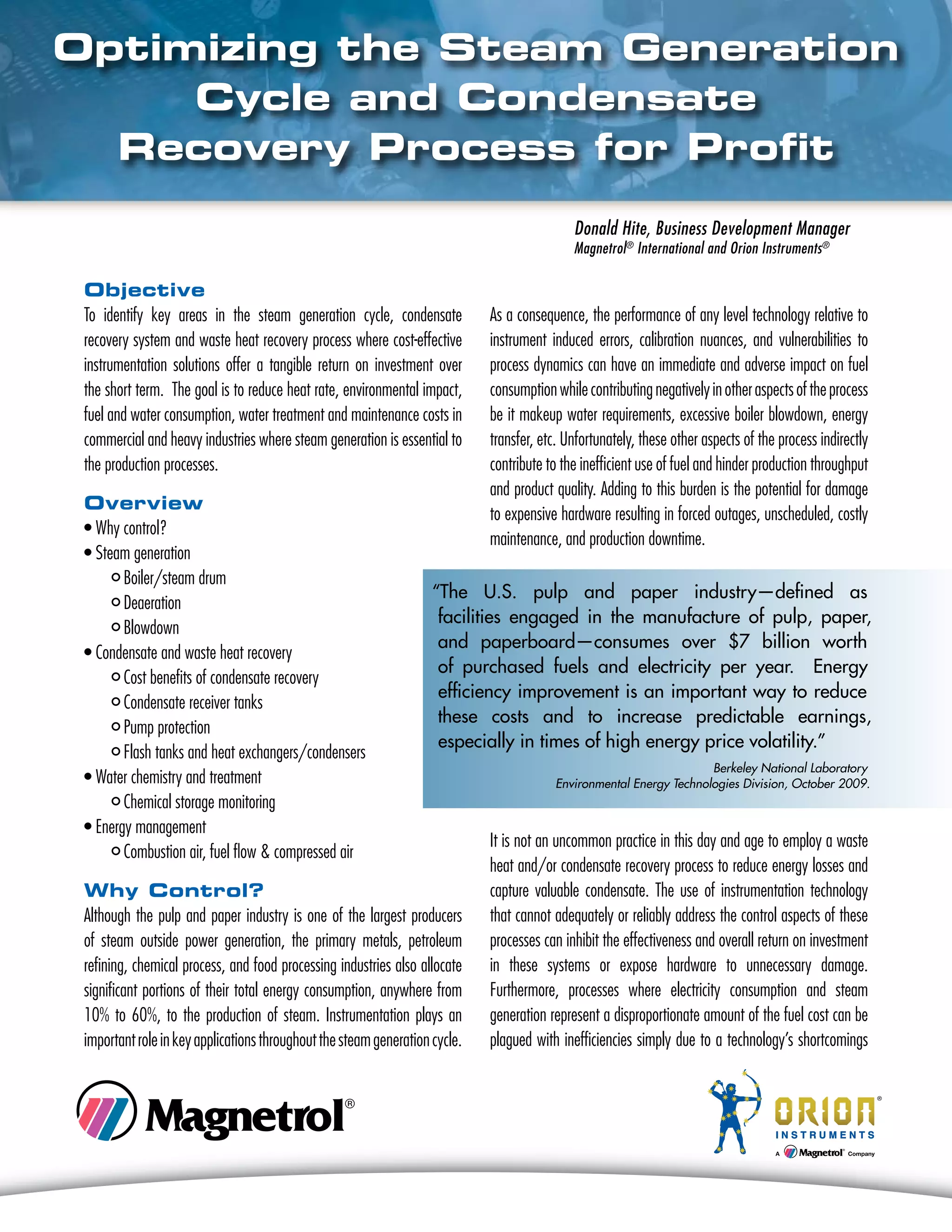 Optimizing the Steam Generation Cycle and Condensate Recovery Process | PDF