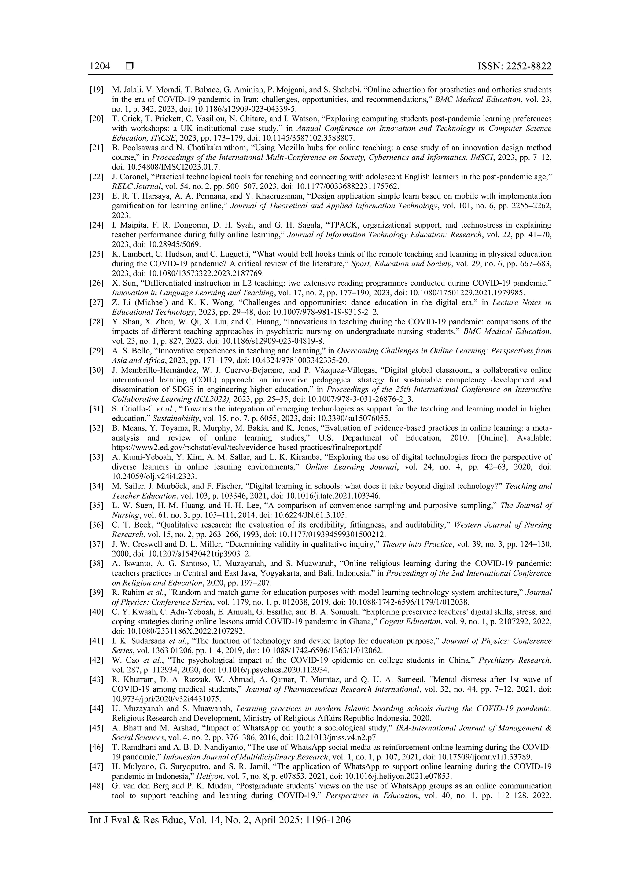 Digital learning models: experience of online learning during the ...