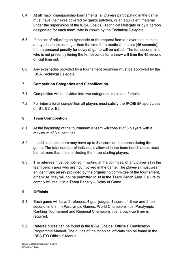 Goalball Regulation | PDF
