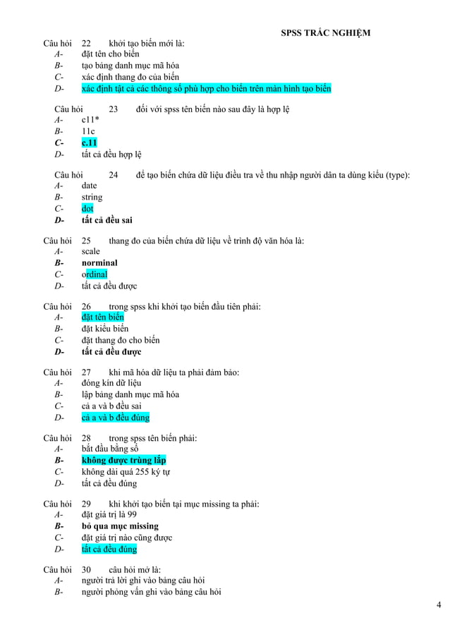 SPSS TRẮC NGHIỆM | PDF