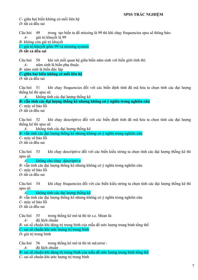 SPSS TRẮC NGHIỆM | PDF