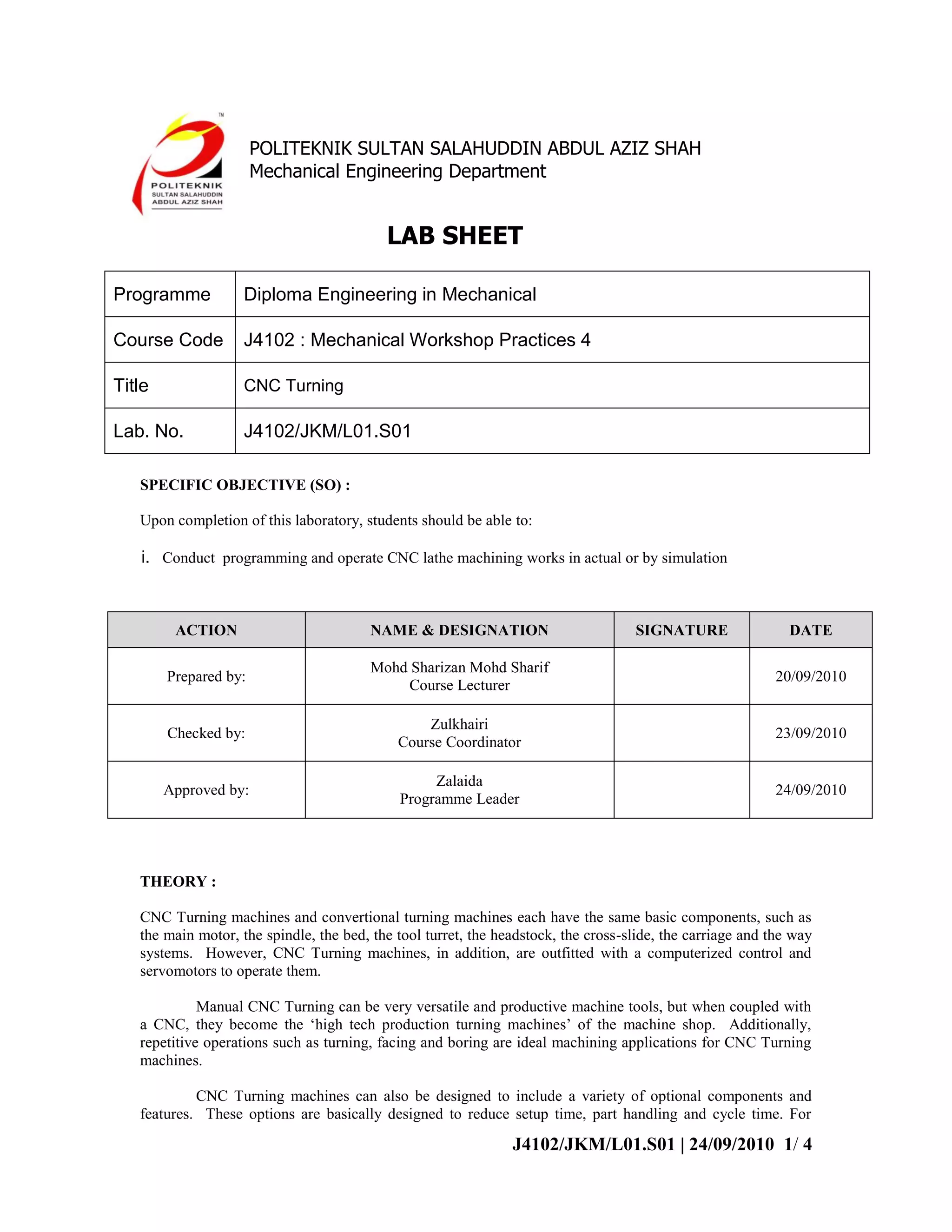 J4102 LABSHEET CNC TURNING | PDF