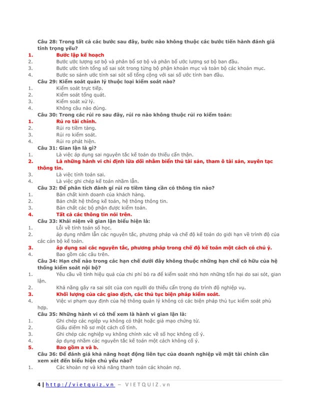 Bộ đề thi trắc nghiệm môn Kiểm toán (có đáp án) | PDF