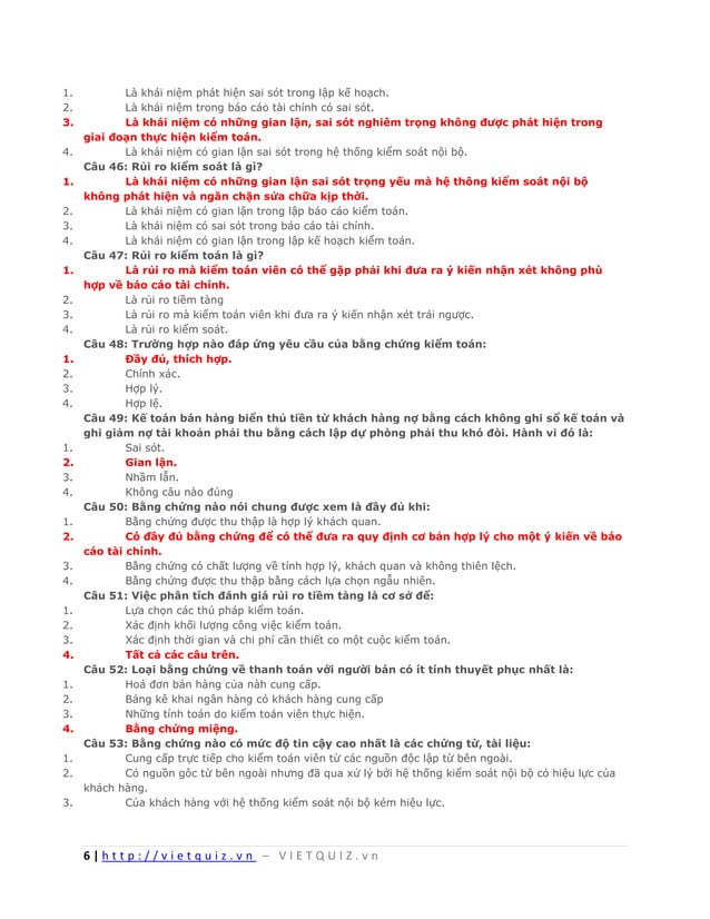 Bộ đề thi trắc nghiệm môn Kiểm toán (có đáp án) | PDF