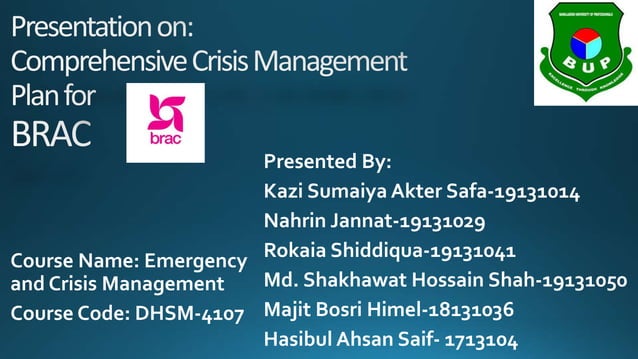 Comprehensive Crisis Management Plan for BRAC | PPT