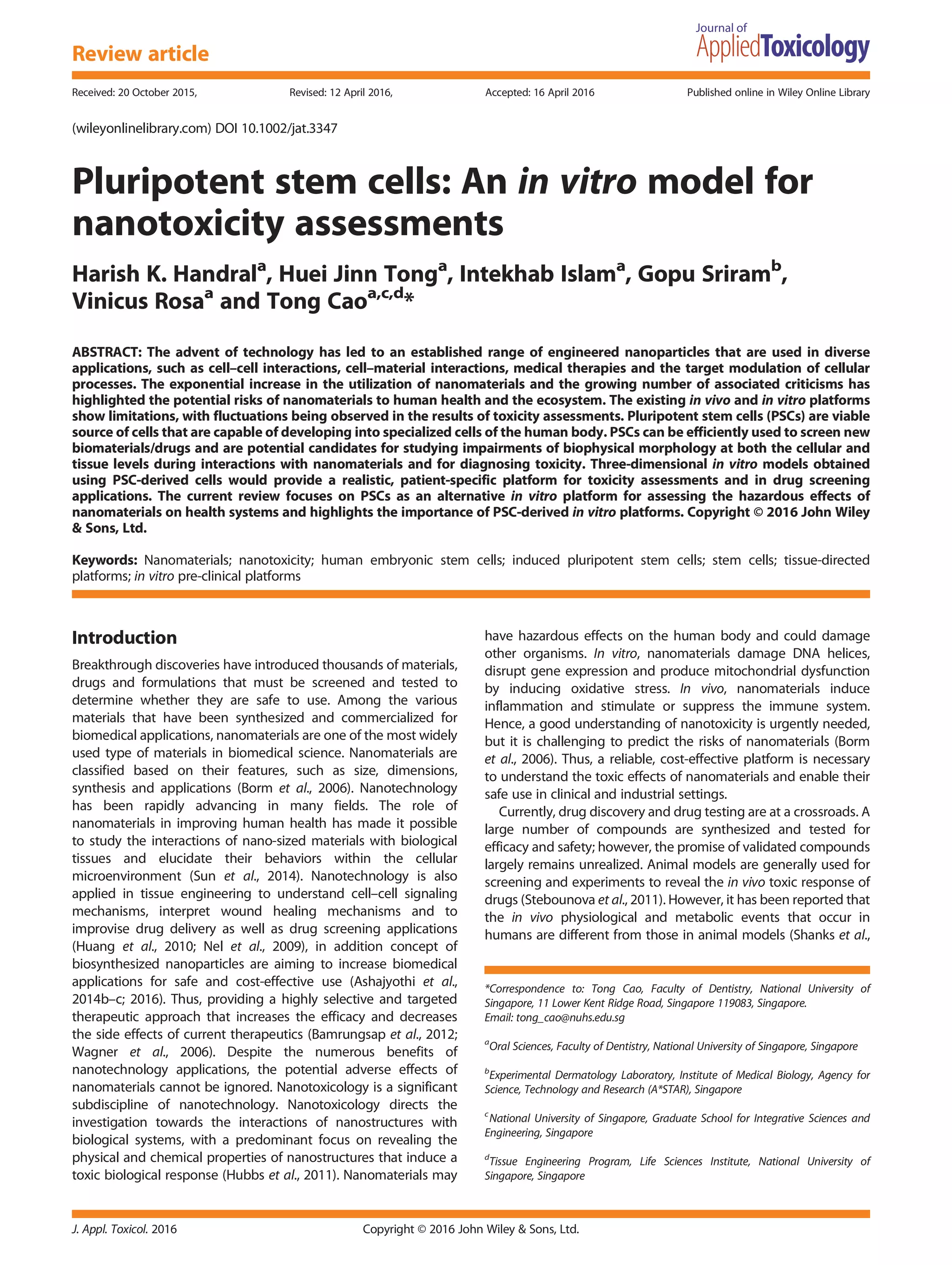 Pluripotent stem cells An in vitro model for nanotoxicity | PDF ...