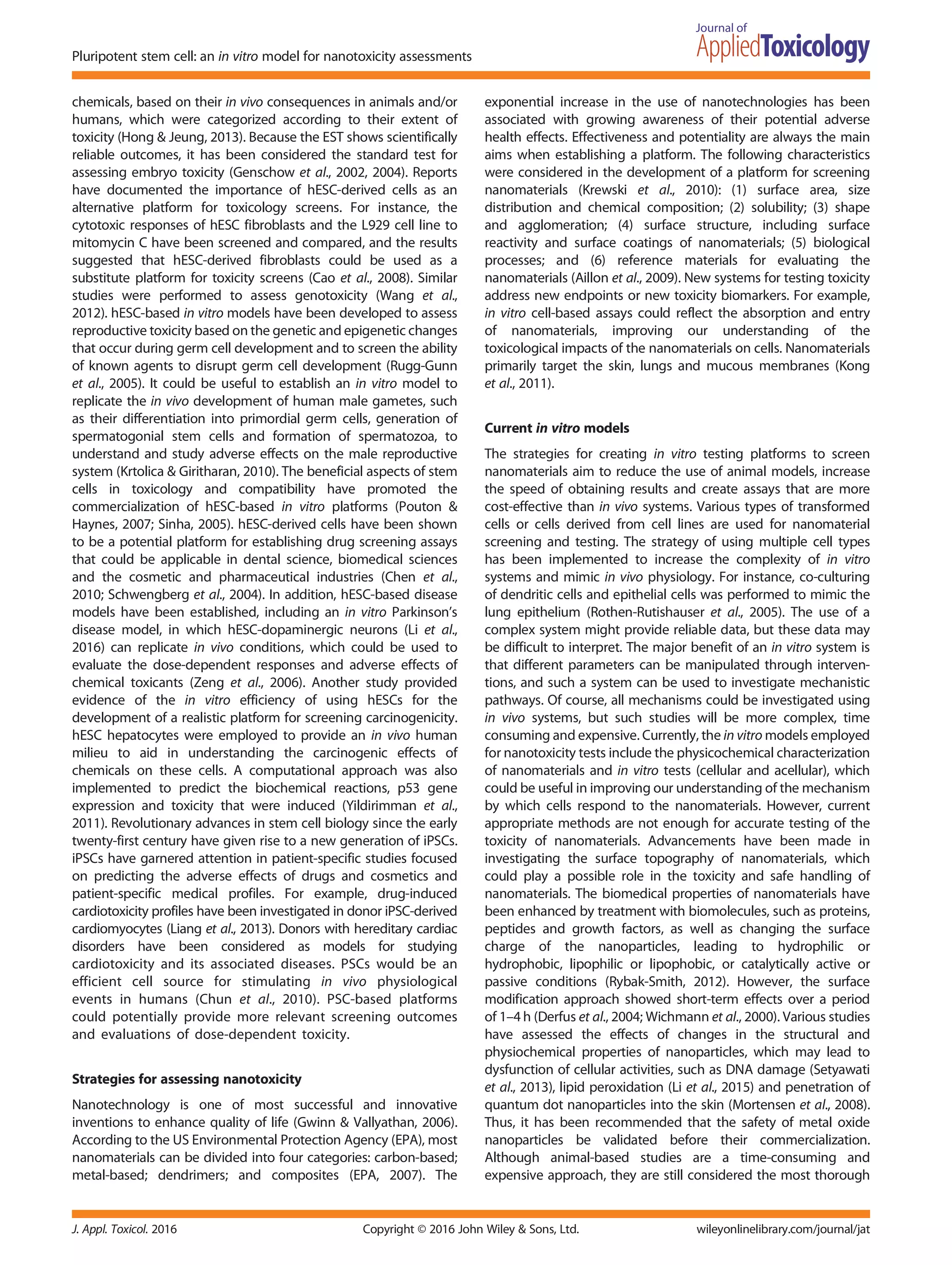 Pluripotent stem cells An in vitro model for nanotoxicity | PDF | Biotech and Biomedical ...