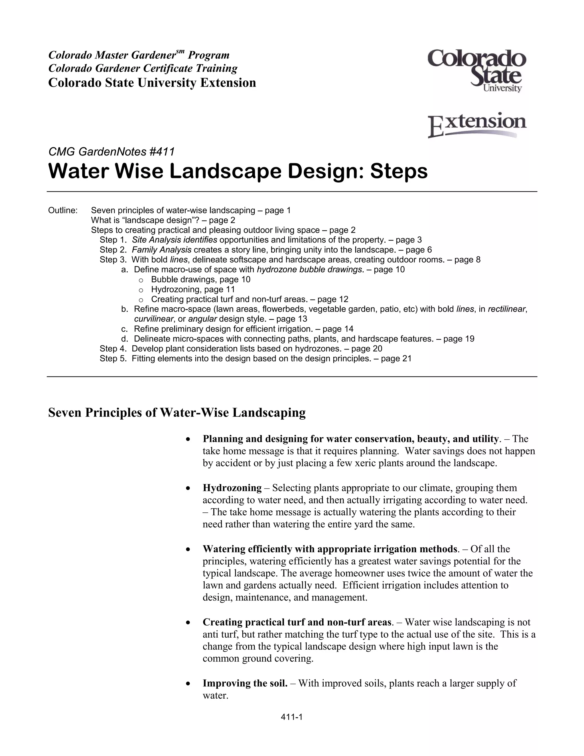 Water Wise Landscape Design - Colorado State University | PDF
