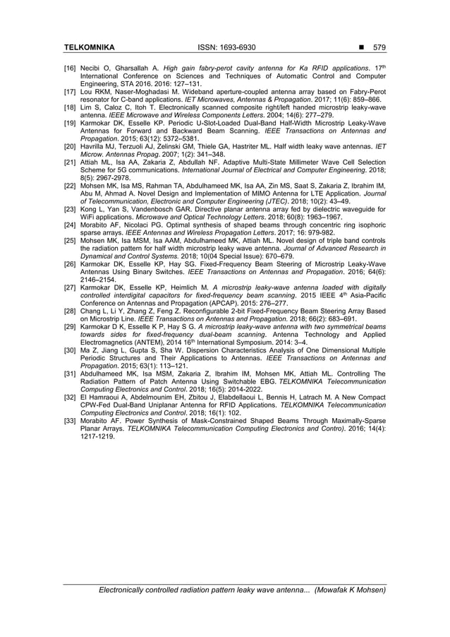 Electronically controlled radiation pattern leaky wave antenna array for (C band) application | PDF