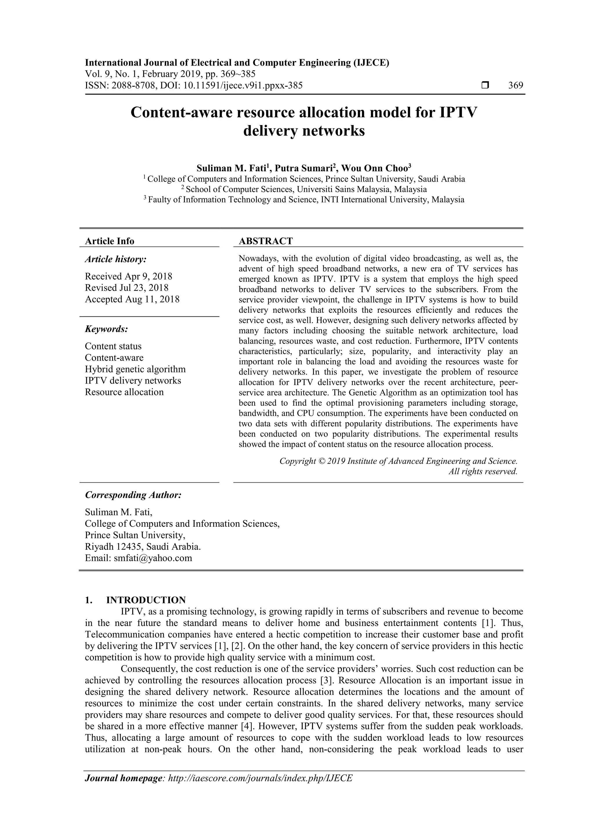 Content Aware Resource Allocation Model For Iptv Delivery Networks Pdf