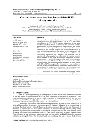Content-aware resource allocation model for IPTV delivery networks | PDF