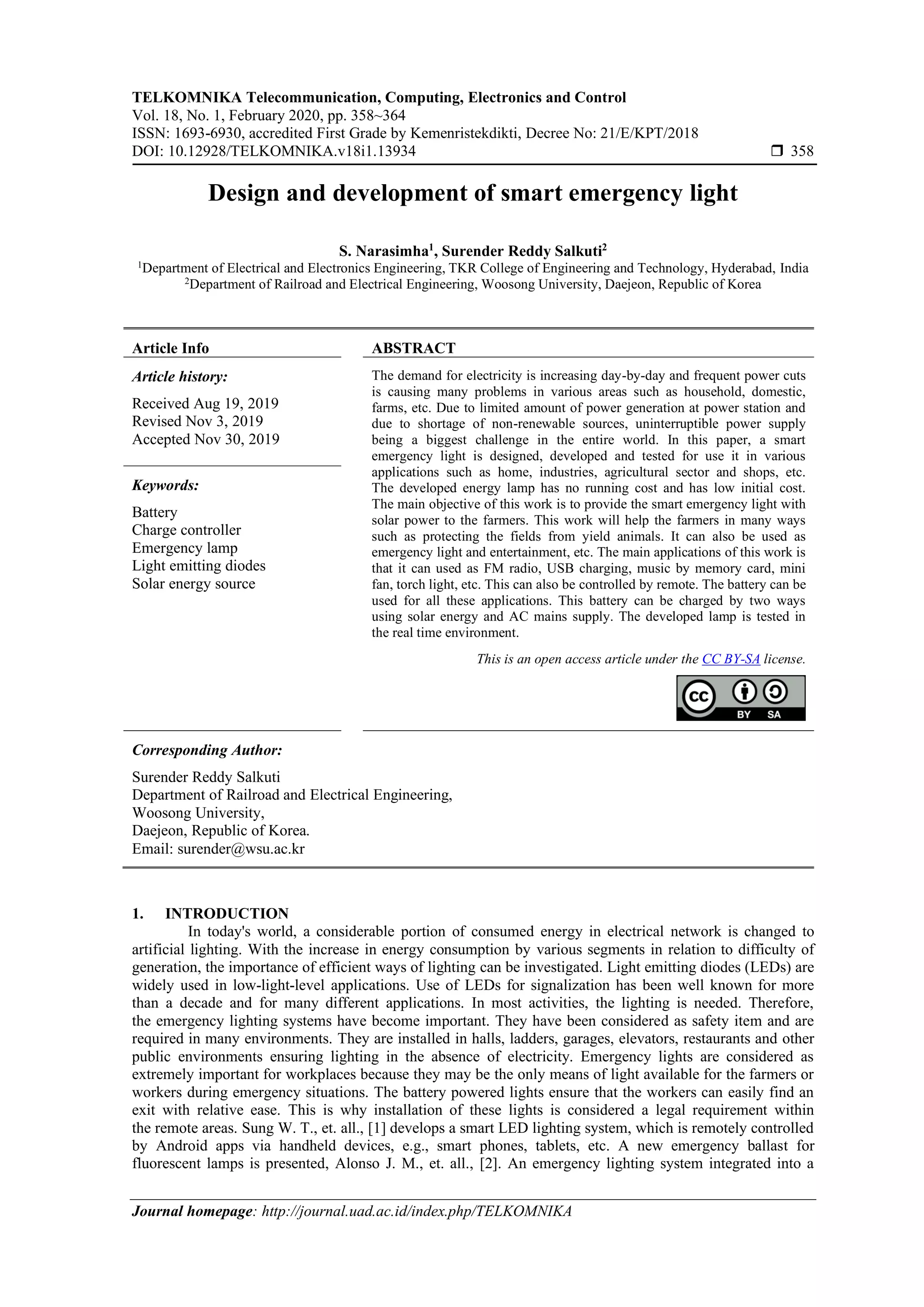 Design and development of smart emergency light | PDF