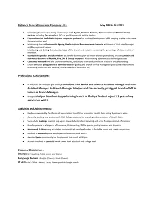 samrat resume updated on 28th july 2015 | DOC | Motor Insurance | Insurance