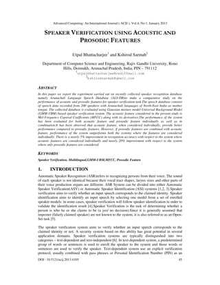 SPEAKER VERIFICATION USING ACOUSTIC AND PROSODIC FEATURES | PDF