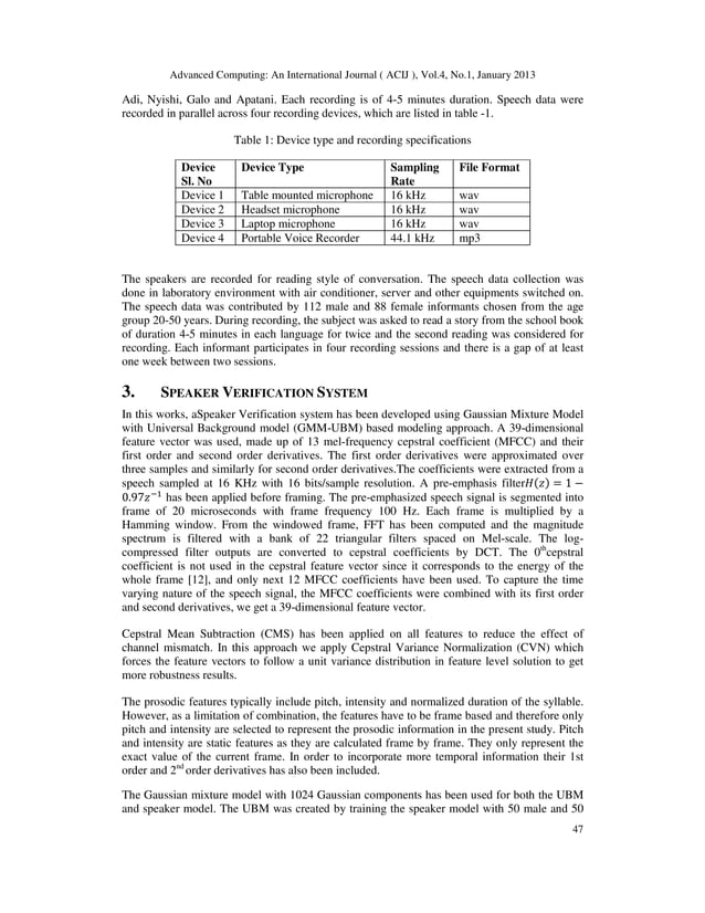 SPEAKER VERIFICATION USING ACOUSTIC AND PROSODIC FEATURES | PDF
