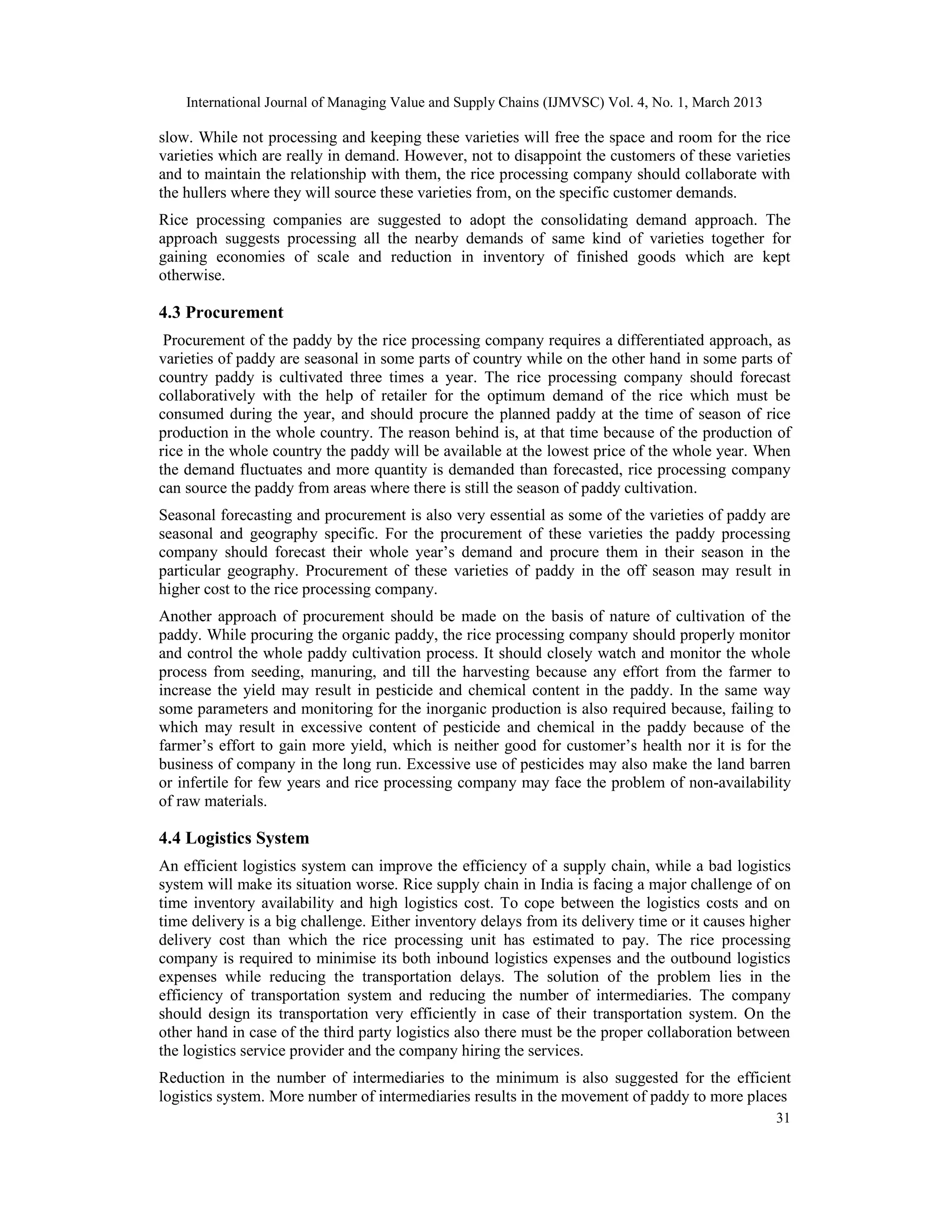 SUPPLY CHAIN MANAGEMENT OF RICE IN INDIA: A RICE PROCESSING COMPANY’S ...