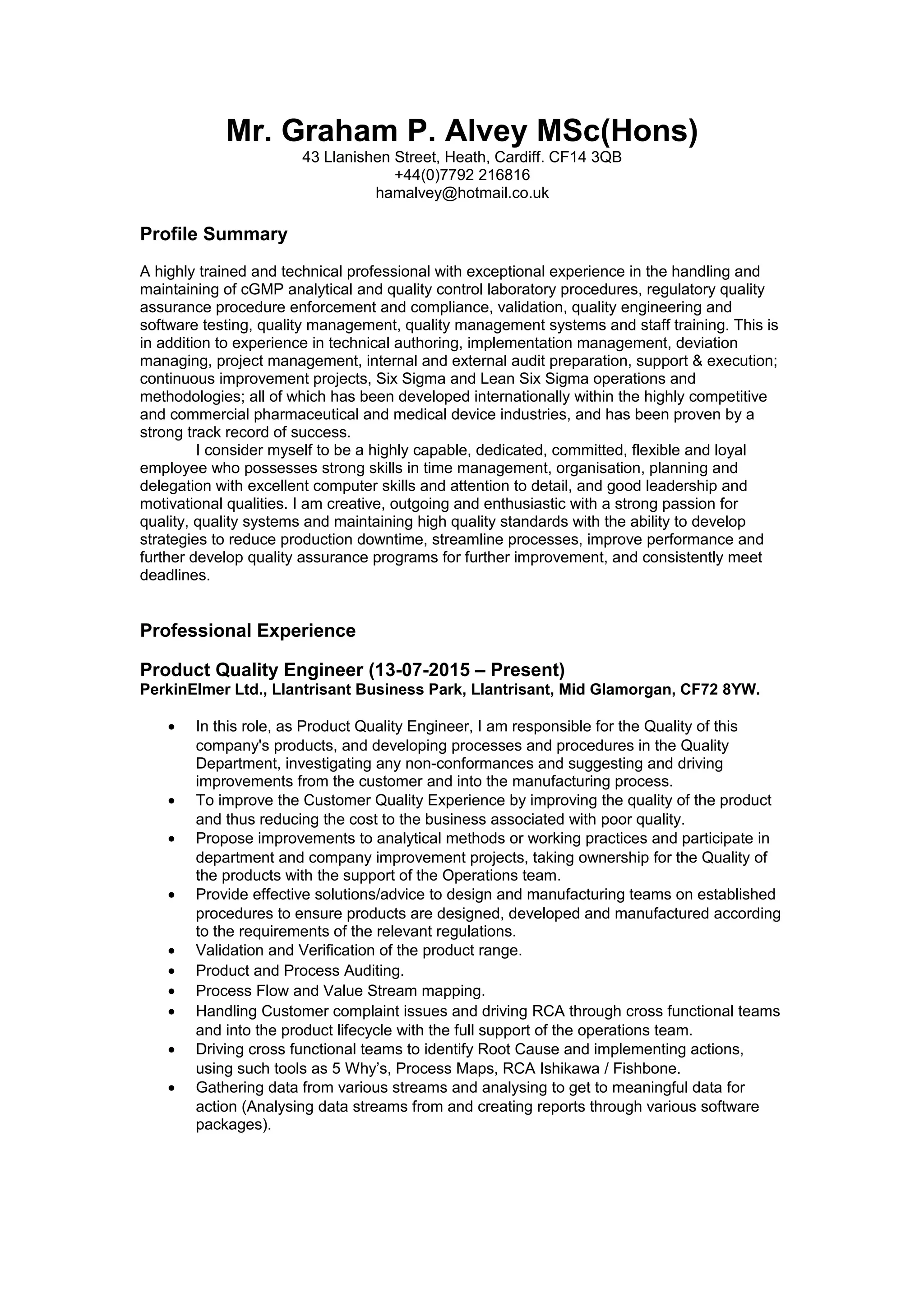CV (Professional) - Mr Graham P Alvey | DOC