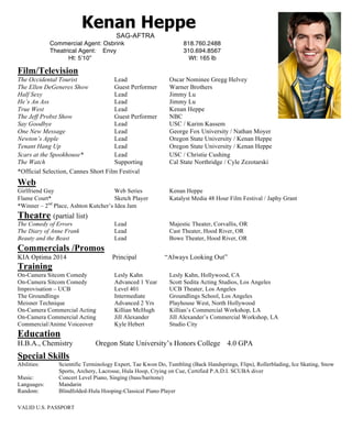 Kenan Heppe Acting Resume | PDF