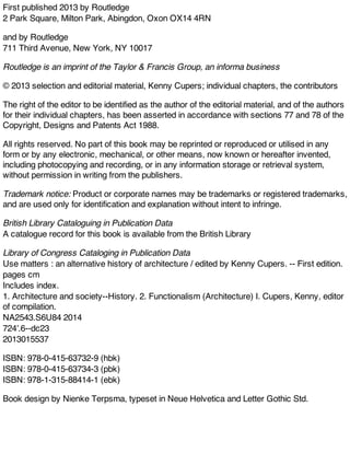 Use Matters An Alternative History of Architecture 1° Edition Kenny ...
