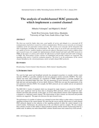 The analysis of multichannel MAC protocols which implement a control ...