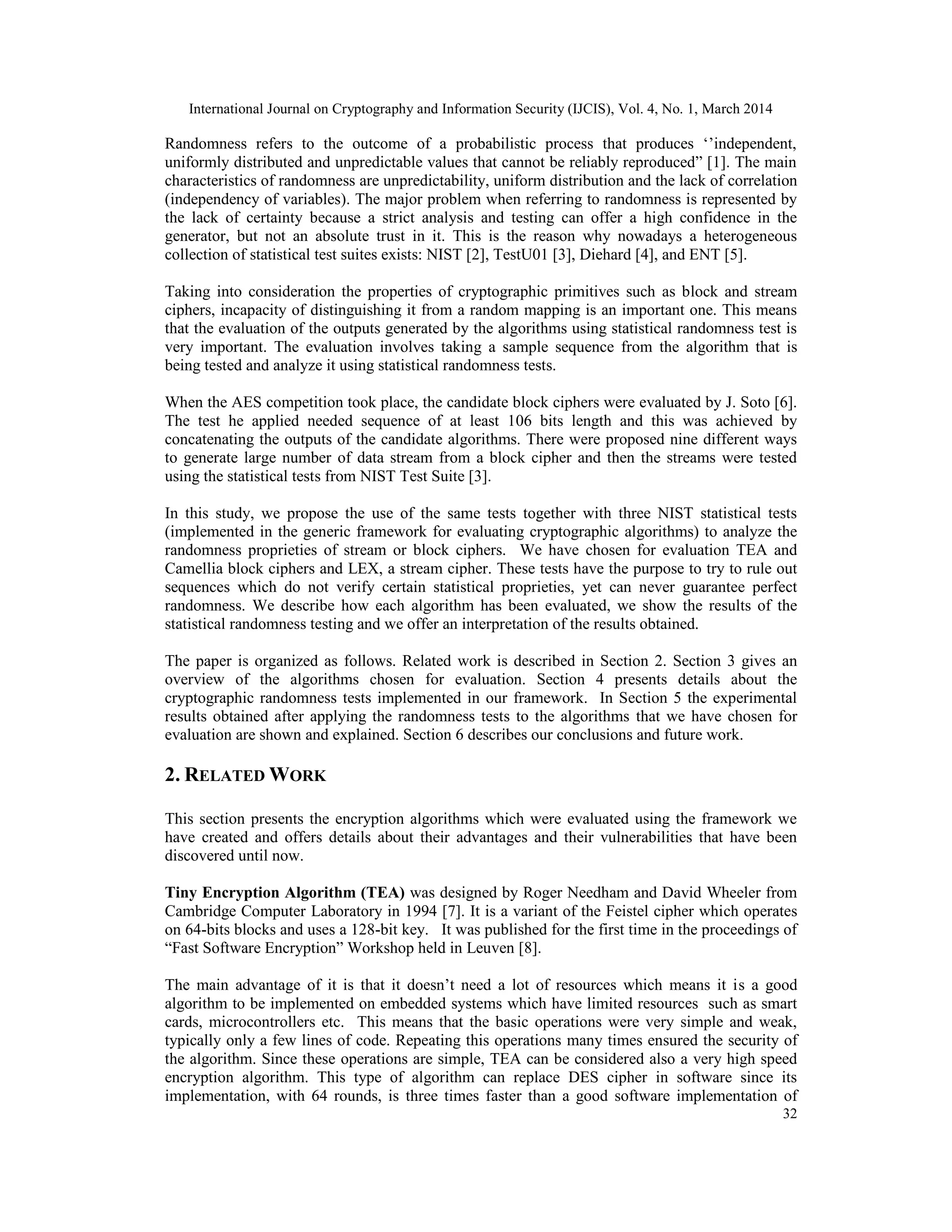 RANDOMNESS EVALUATION FRAMEWORK OF CRYPTOGRAPHIC ALGORITHMS | PDF
