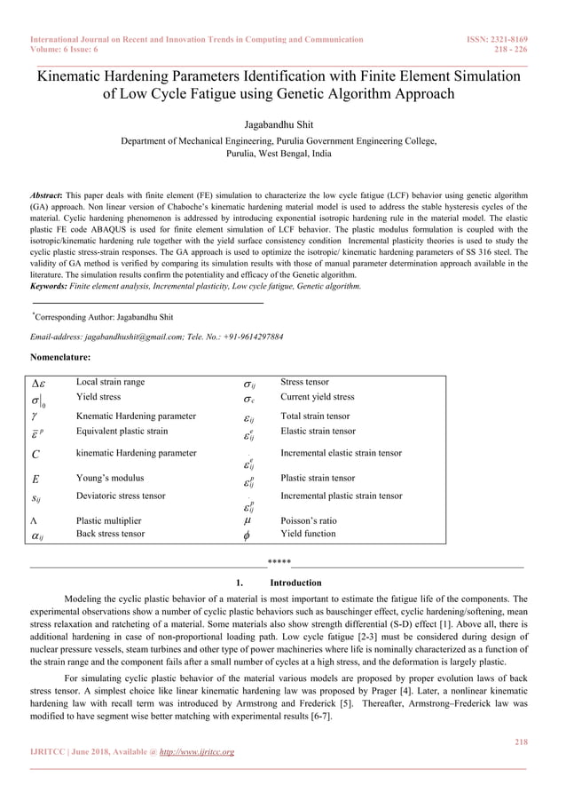 Kinematic Hardening Parameters Identification with Finite Element Simulation of Low Cycle ...