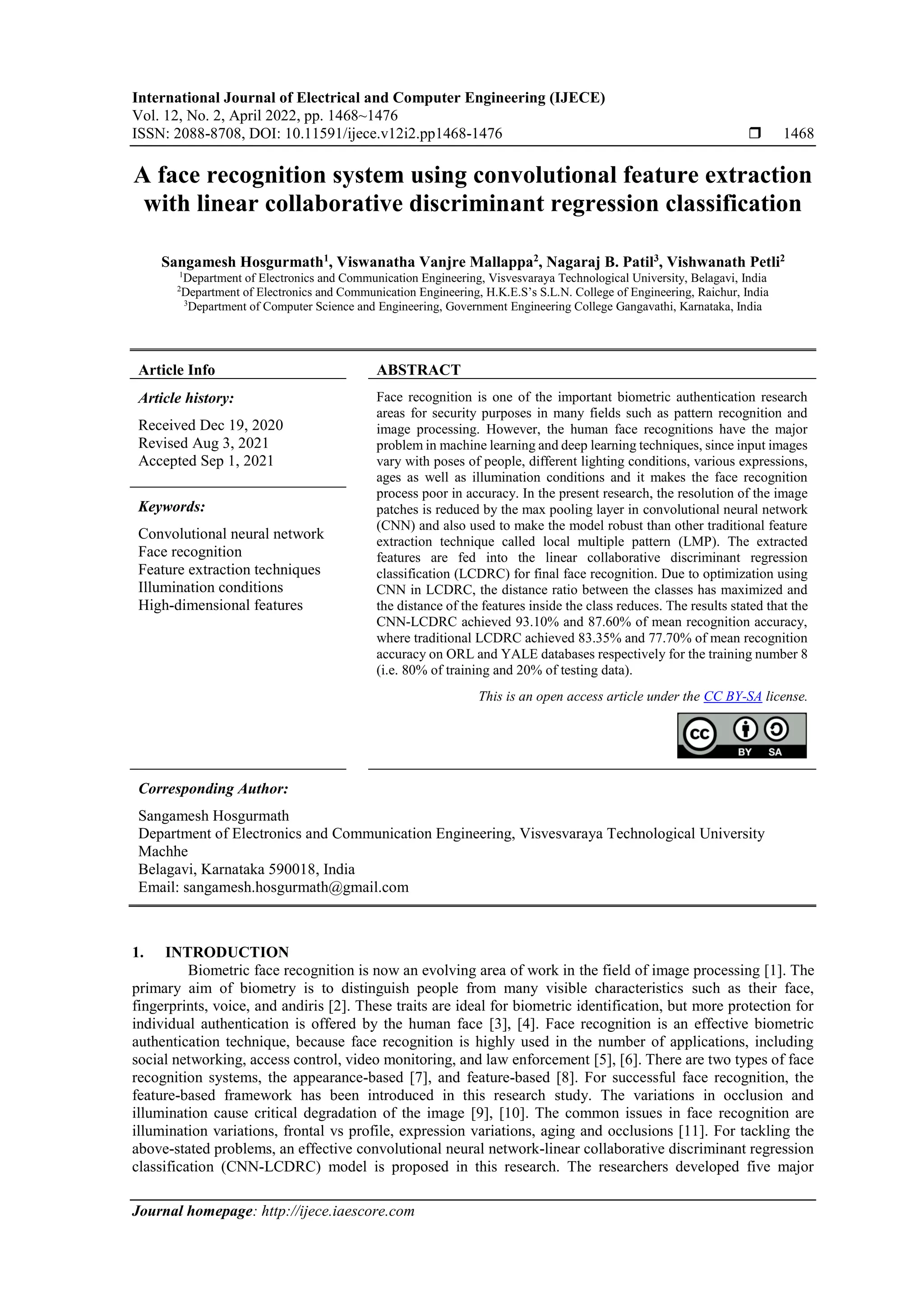 A Face Recognition System Using Convolutional Feature Extraction With