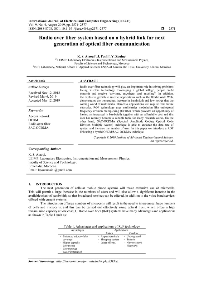 Radio over fiber system based on a hybrid link for next generation of ...