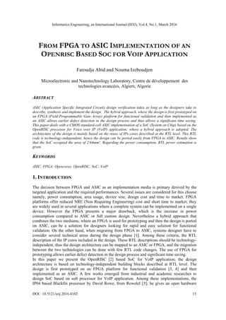 FROM FPGA TO ASIC IMPLEMENTATION OF AN OPENRISC BASED SOC FOR VOIP APPLICATION | PDF