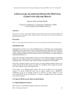 A Signature Algorithm Based on DLP and Computing Square Roots | PDF
