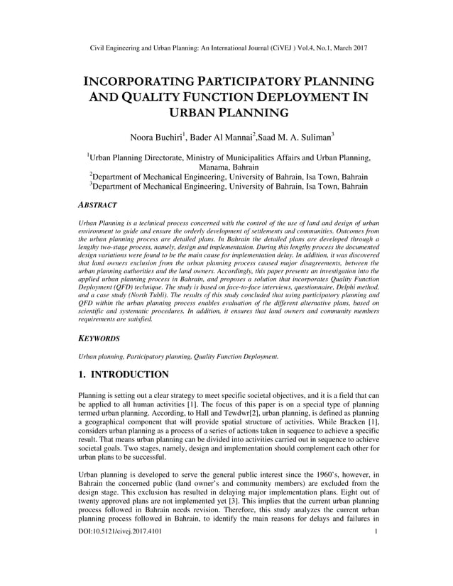 Incorporating Participatory Planning and Quality Function Deployment in Urban Planning | PDF