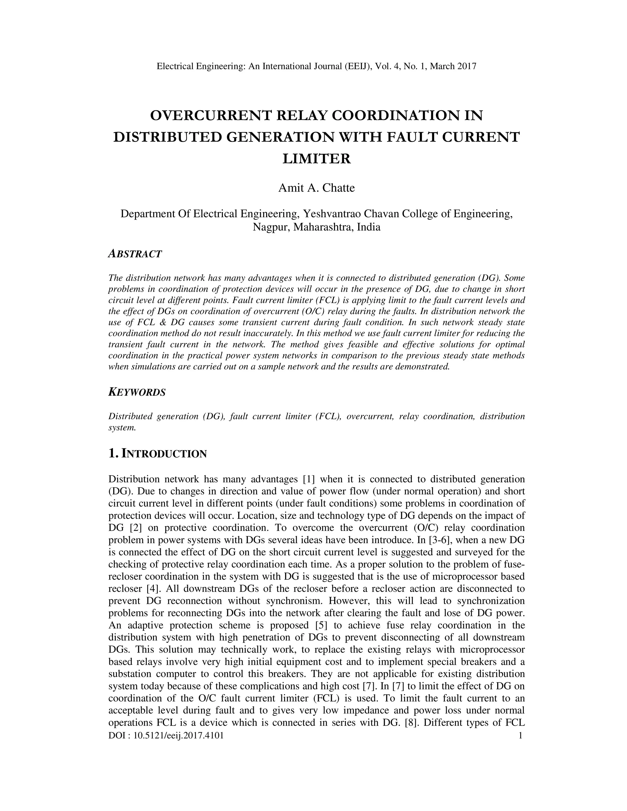 OVERCURRENT RELAY COORDINATION IN DISTRIBUTED GENERATION WITH FAULT ...
