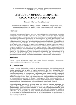 A Study on Optical Character Recognition Techniques | PDF