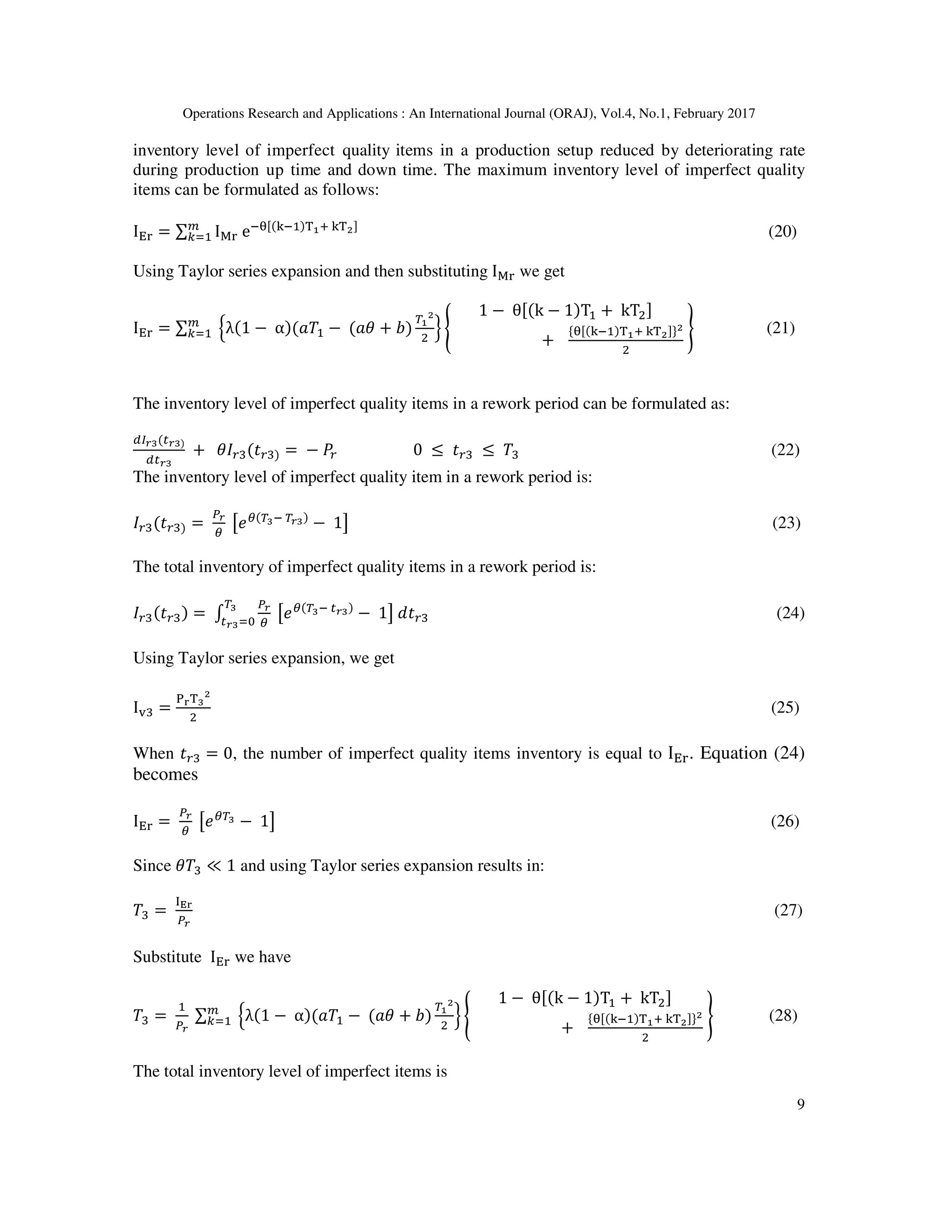 A Multiple Production Setups Inventory Model For Imperfect Items Considering Salvage Value And