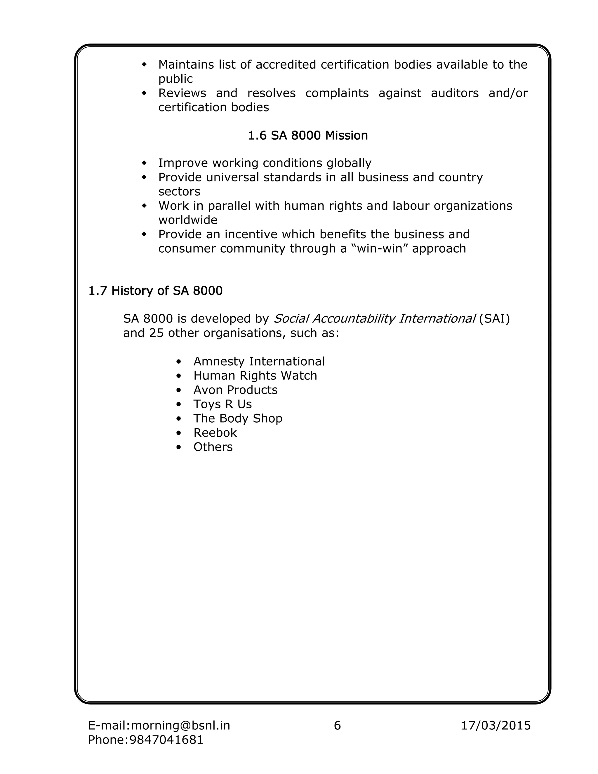 SA 8000 Training Material Latest | PDF