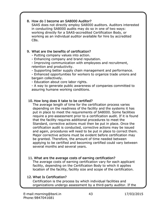 SA 8000 Training Material Latest | PDF
