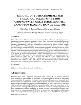 REMOVAL OF TOXIC CHEMICALS AND BIOLOGICAL POLLUTANTS FROM GROUNDWATER ...