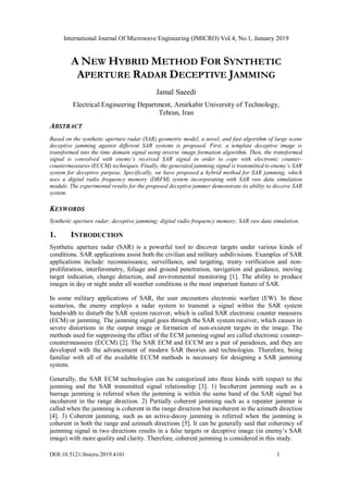 A NEW HYBRID METHOD FOR SYNTHETIC APERTURE RADAR DECEPTIVE JAMMING | PDF