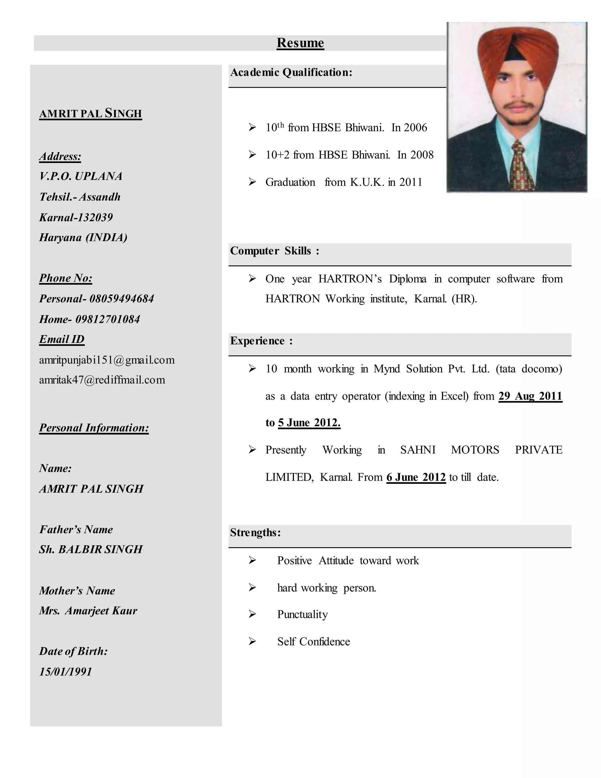 Amrit Pal Singh Resume | DOCX