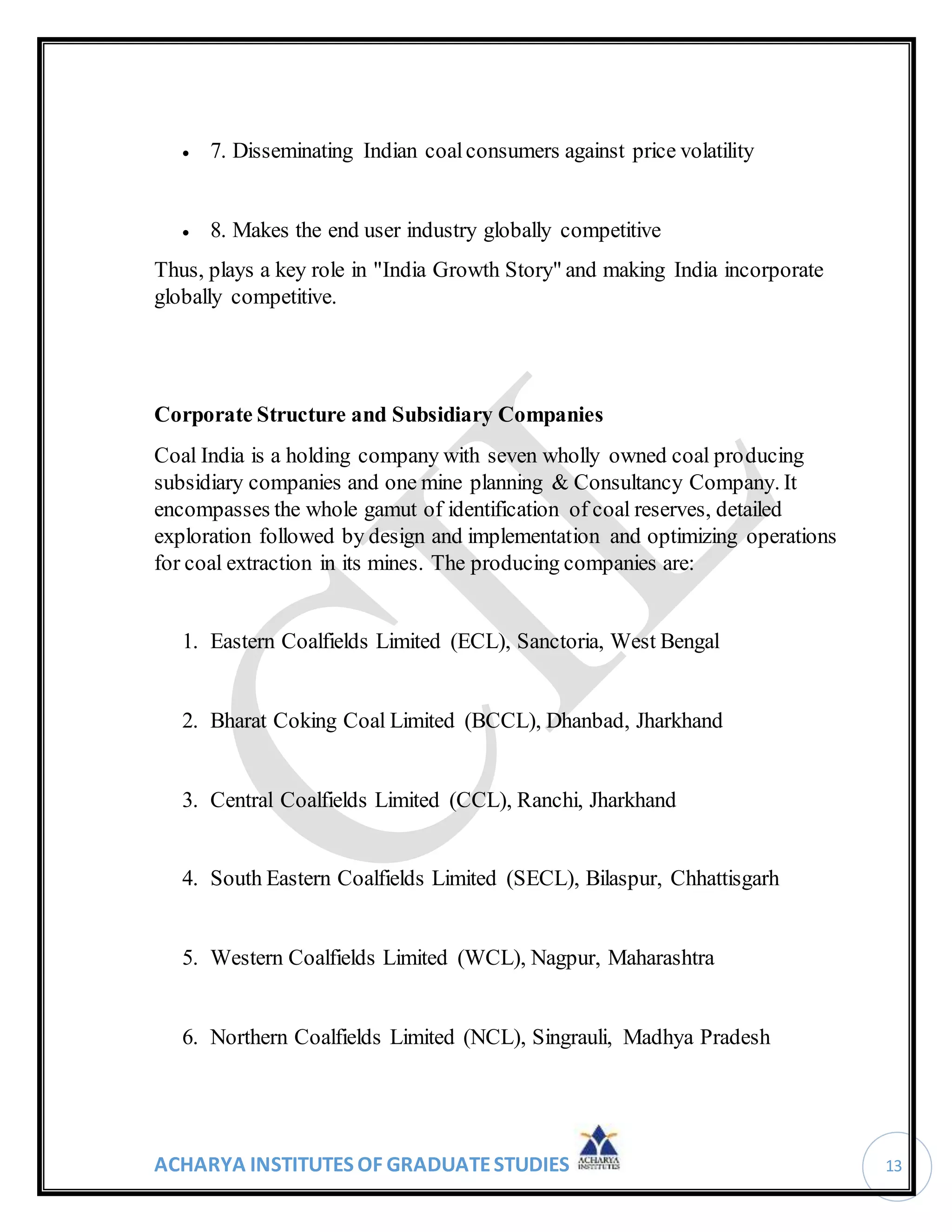 COAL INDIA PROJECT REPORT | DOCX