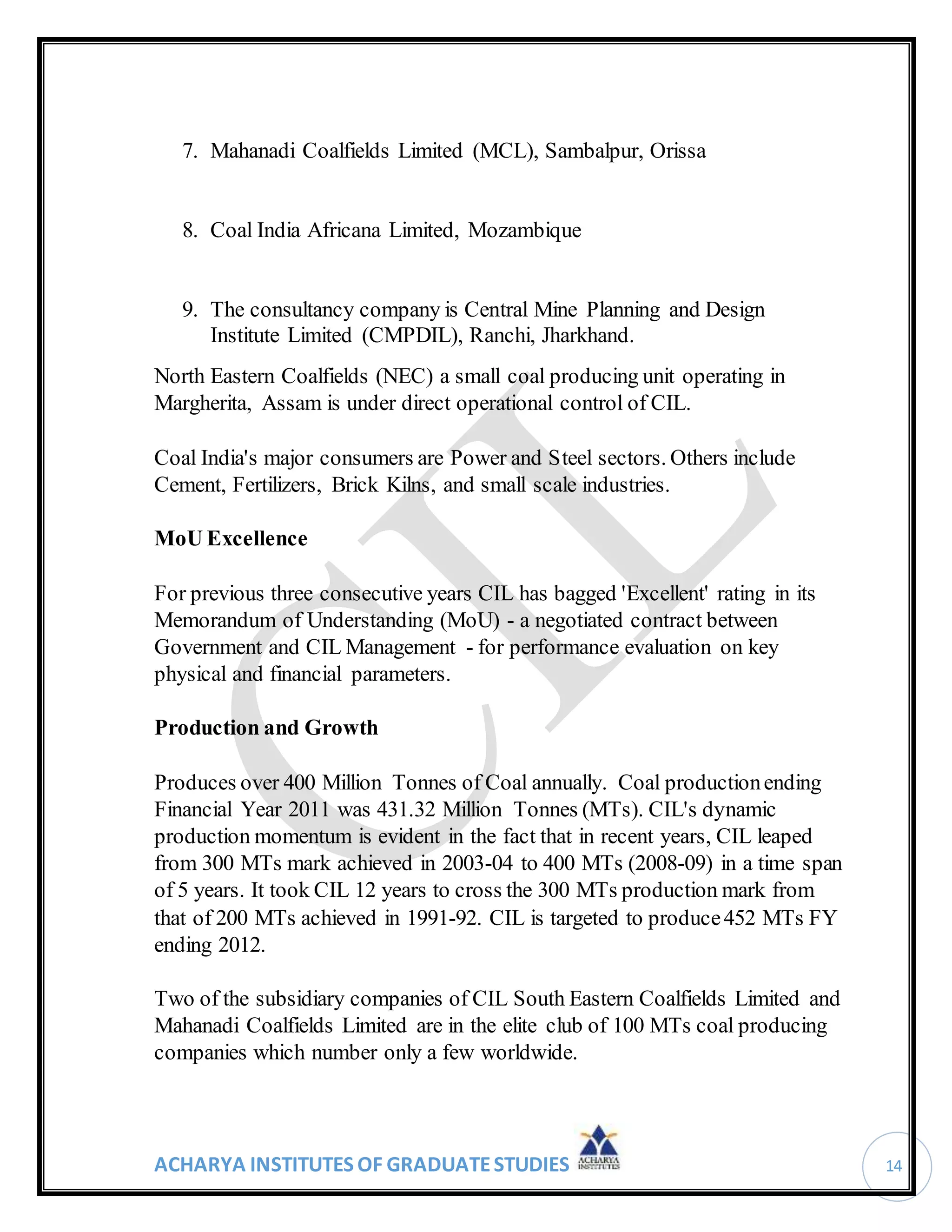 COAL INDIA PROJECT REPORT | DOCX